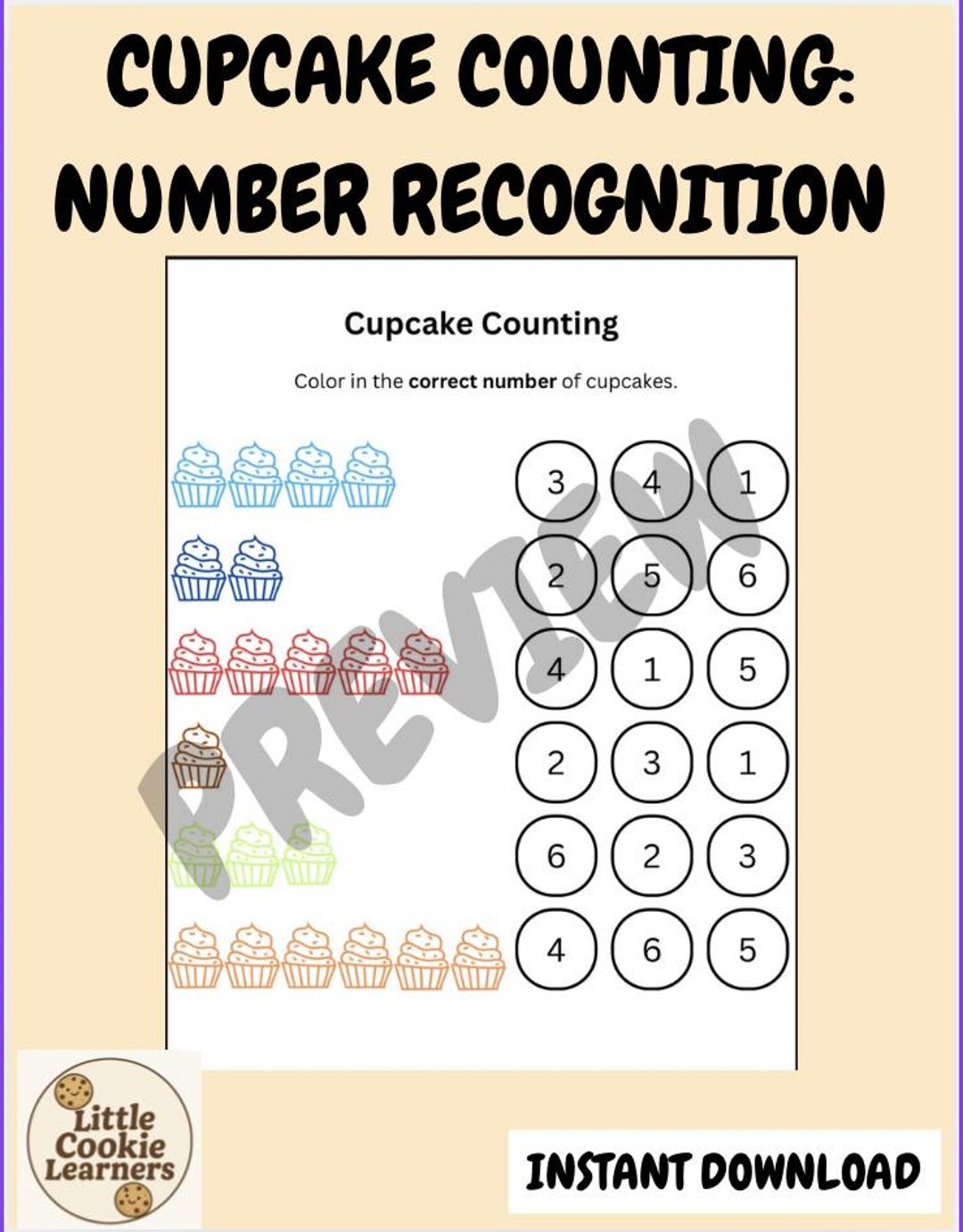 Cupcake Counting Worksheet, Kindergarten Counting Printable, Preschool ...