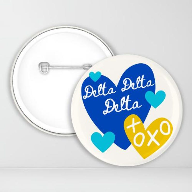 Tri Delta XOXO Guy Pin-back Button Delta Delta Delta Sorority Button ...