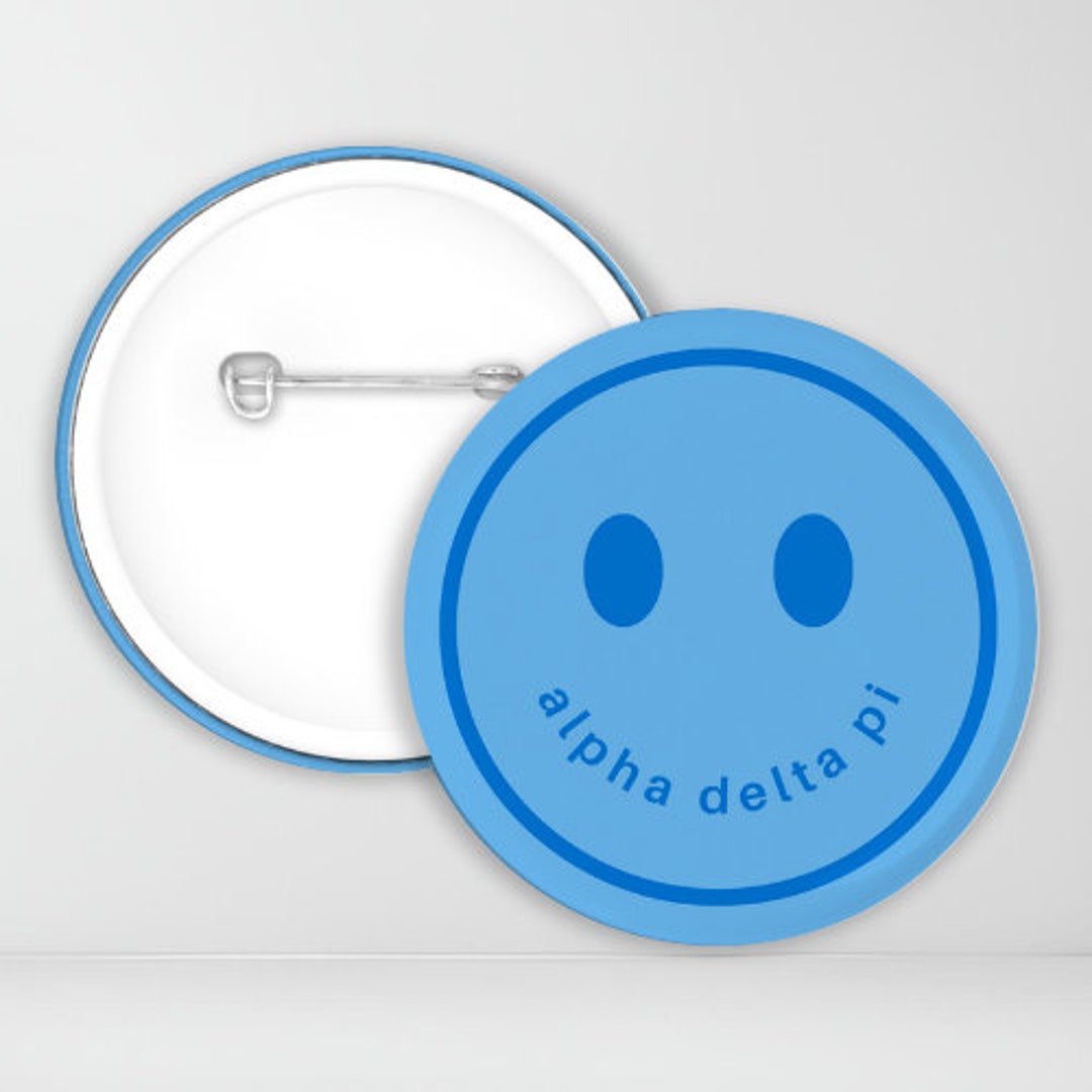Blue Alpha Delta Pi Smiley Face Pin-back Button | Adpi | Sorority ...