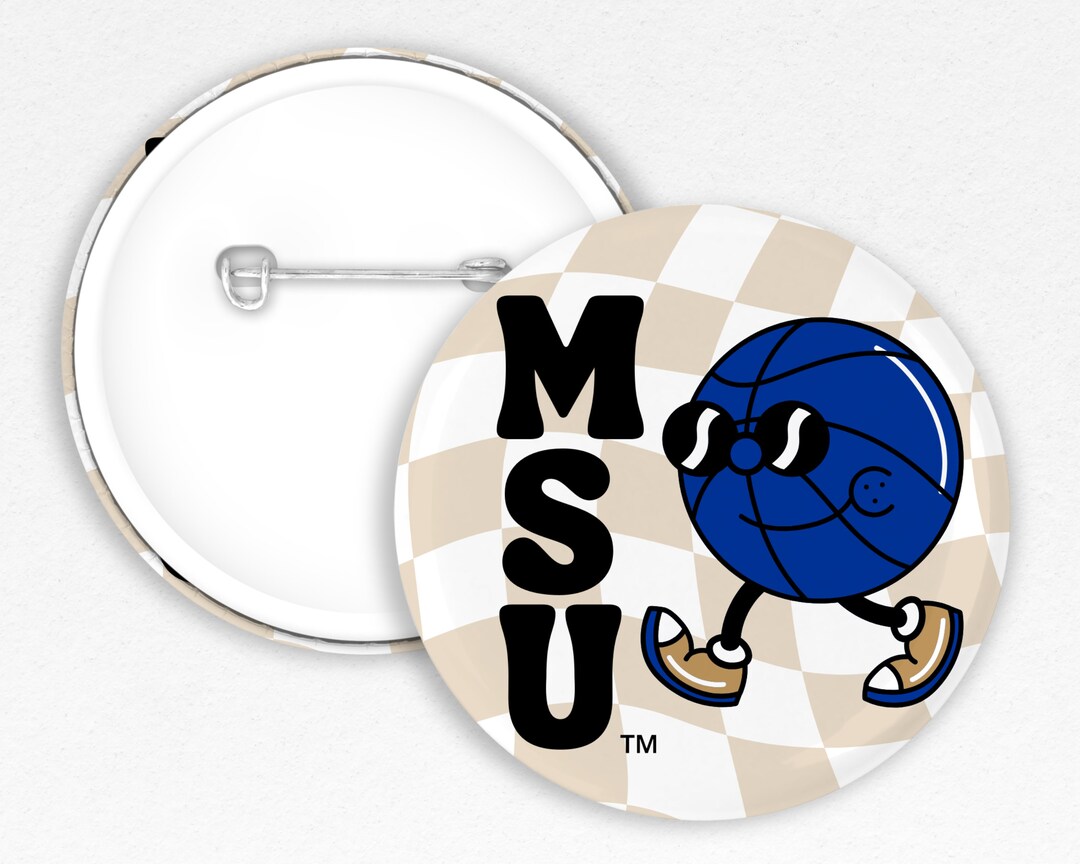 MSU Basketball Cartoon Pin-back Button Blue and Gold College Game Day ...