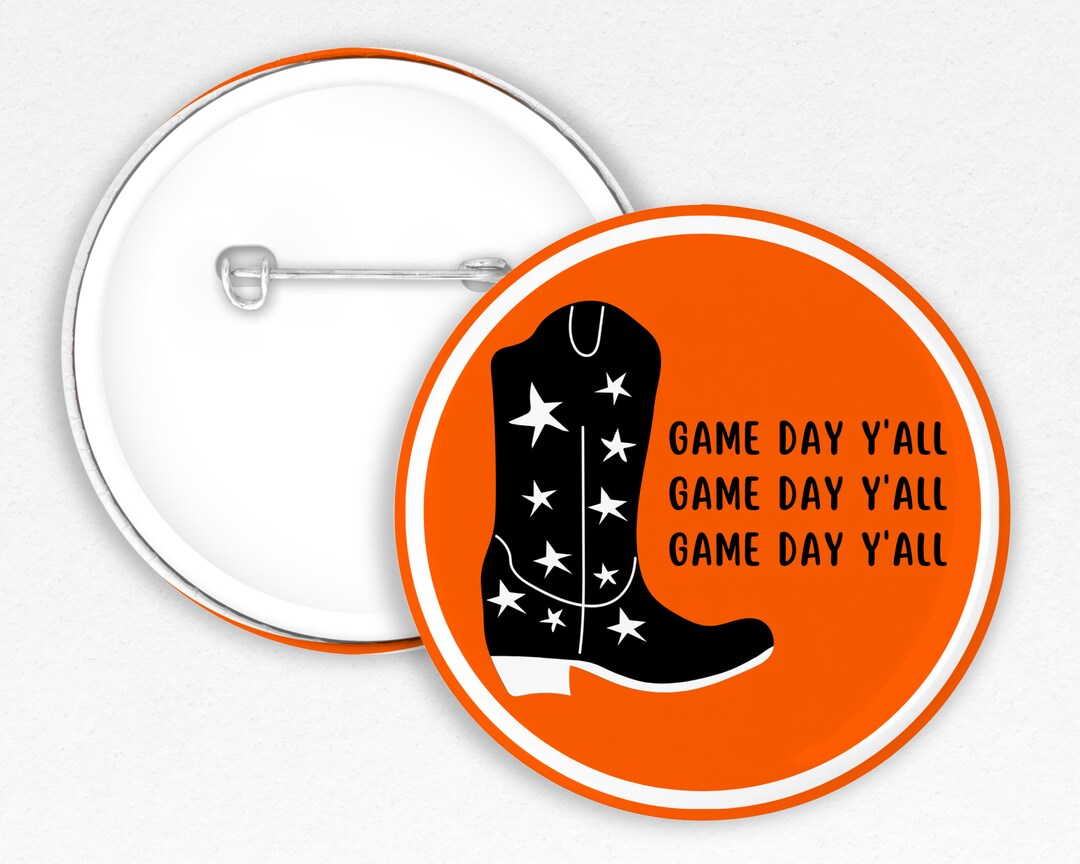Orange Game Day Y'all Button Game Day Pin Orange and Black College ...