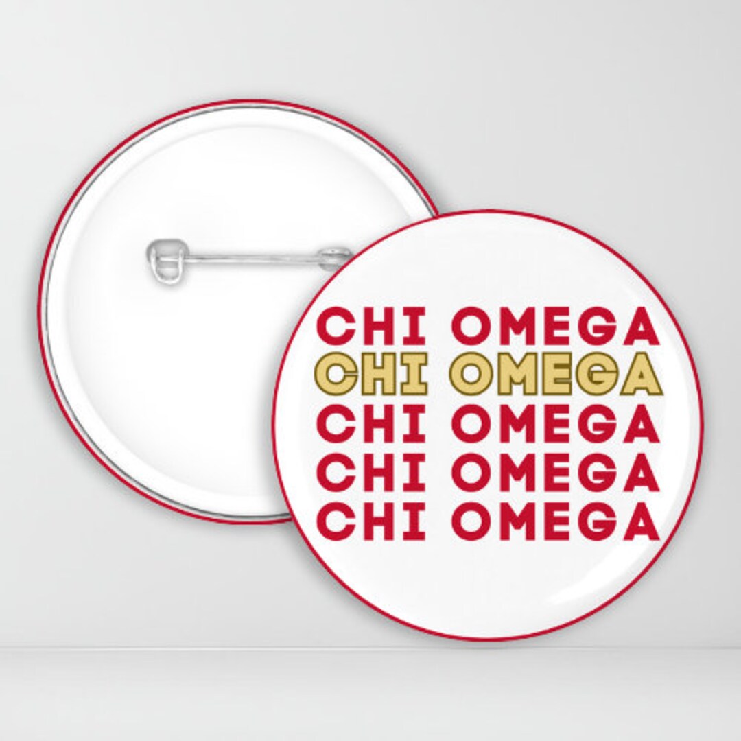 Chi Omega Stacked Pin-back Button | Game Day Pin | Red and Gold ...