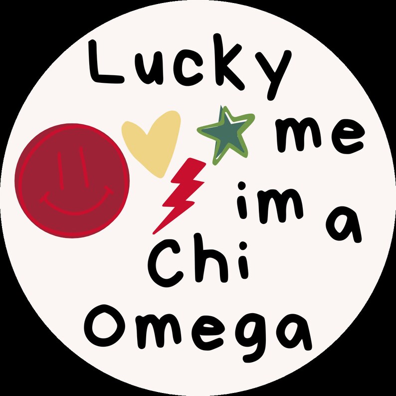 Lucky Me Im A Chi Omega Pin-back Button | Game Day Pin | Red and Gold ...