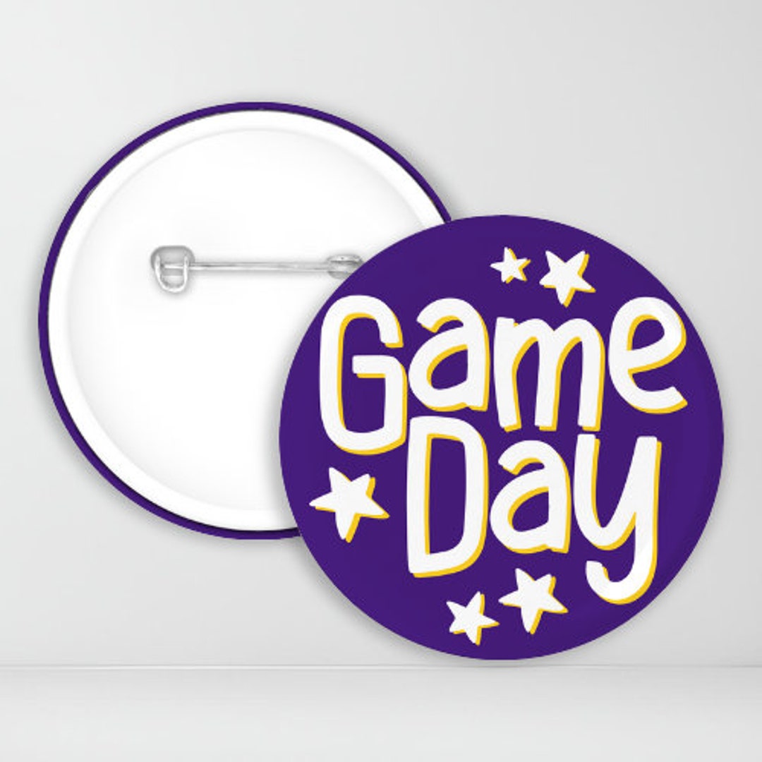 Purple and Gold Star Game Day Pin-back Button Purple Gold College Game ...