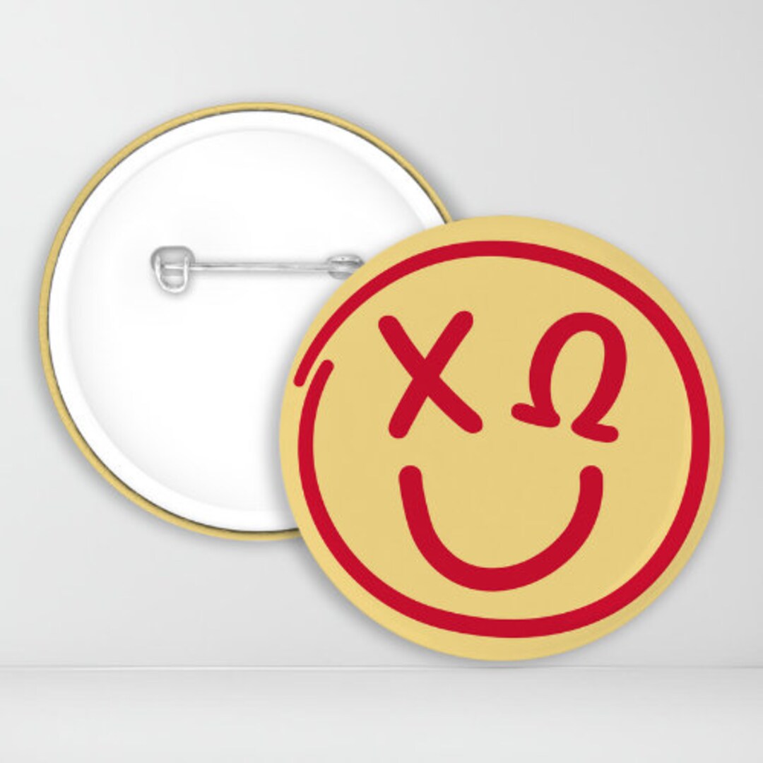 Chi Omega Smiley Pin-back Button Chi Omega Game Day Pin Red and Gold ...