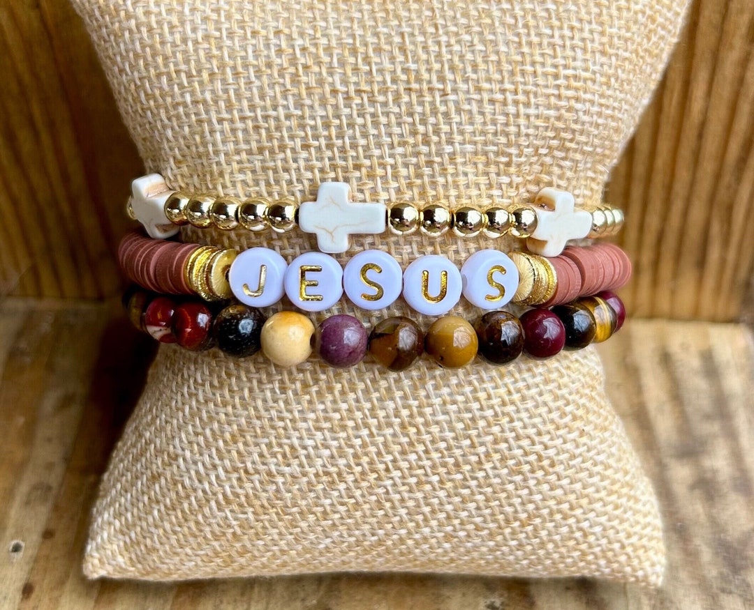 Jesus Bracelet Stack Christian Bracelets Cross Bracelet Stackable Bracelets Beaded Bracelets ...