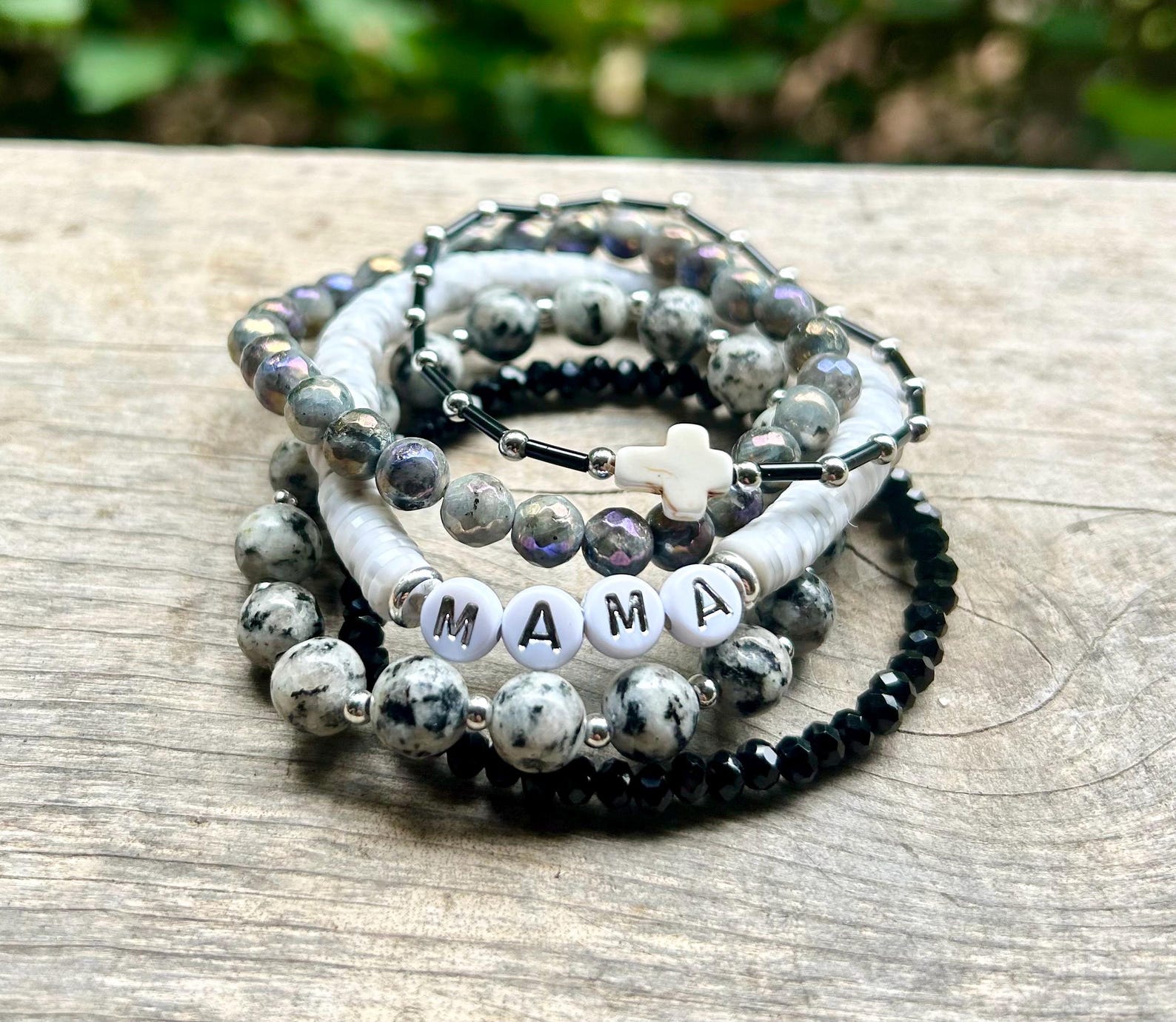 The Stone Bracelet Stack Personalized Name Bracelets Mama Bracelets ...