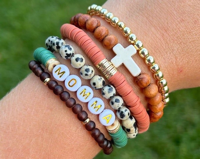 Mama Cross Stack | Personalized Word Bracelets | Gemstone Bracelets ...
