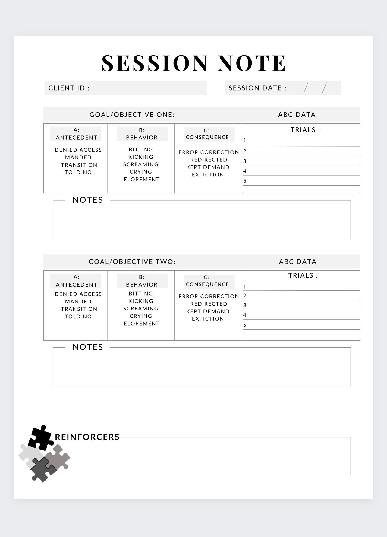 ABA Data Sheets ABA Digital Download ABC Data Trial Data - Etsy