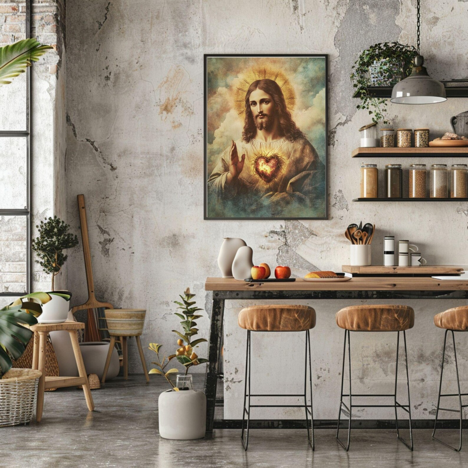 Sacred Heart of Jesus Art Print, Christian Religious Wall Art, Vibrant ...