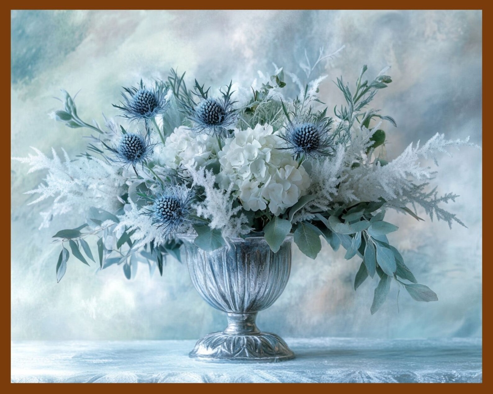 Frosty Floral Elegance - Chilled Blue Thistle and White Hydrangea ...