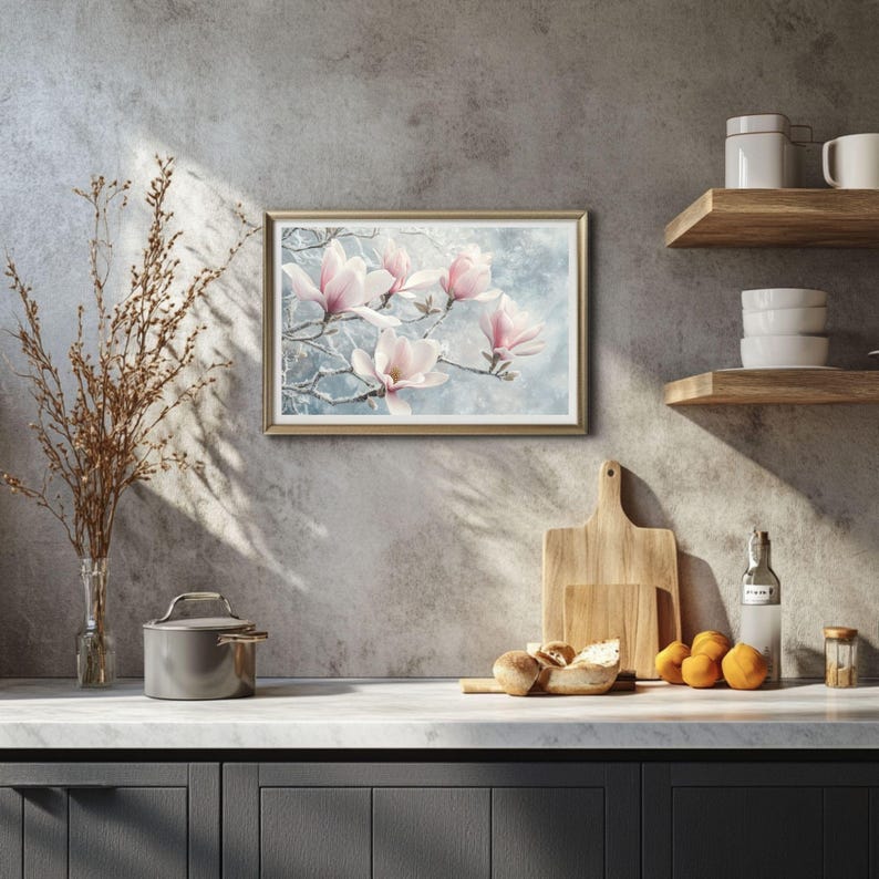 Vintage Winter Magnolia Oil Painting, Botanical Print (digital Download ...