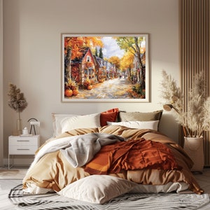 Autumn Village Street Art Print: Colorful Fall Scenery (digital ...