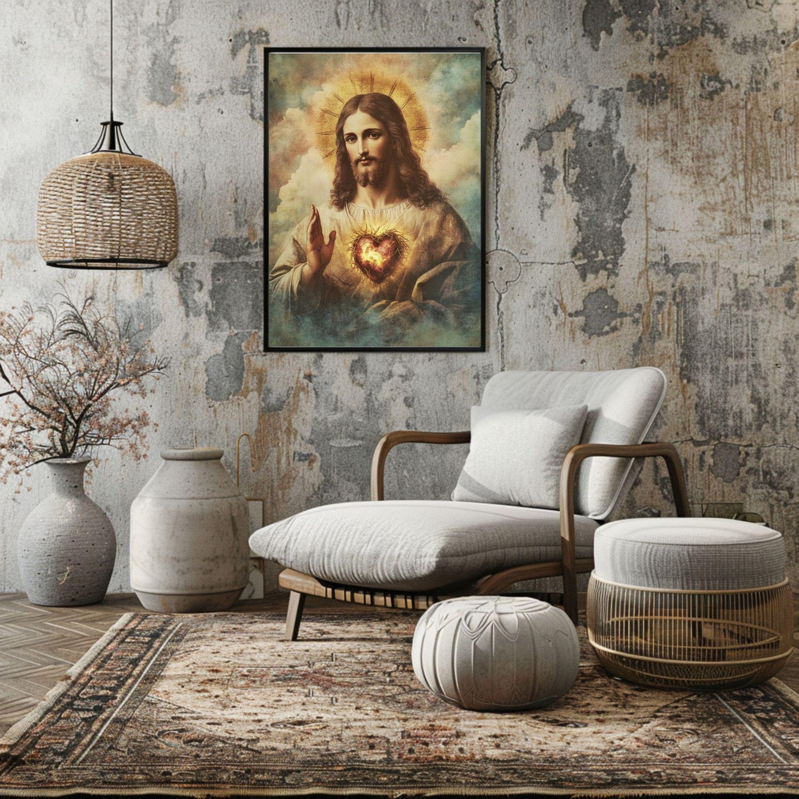 Sacred Heart of Jesus Art Print, Christian Religious Wall Art, Vibrant ...