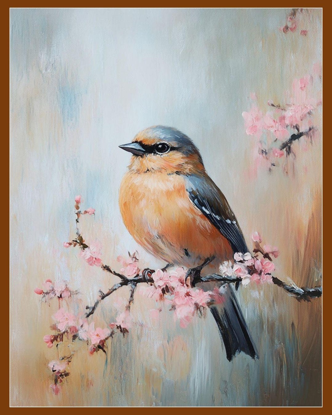 Spring Bird in Cherry Blossom Branch Spring Wall Art Vintage Spring ...
