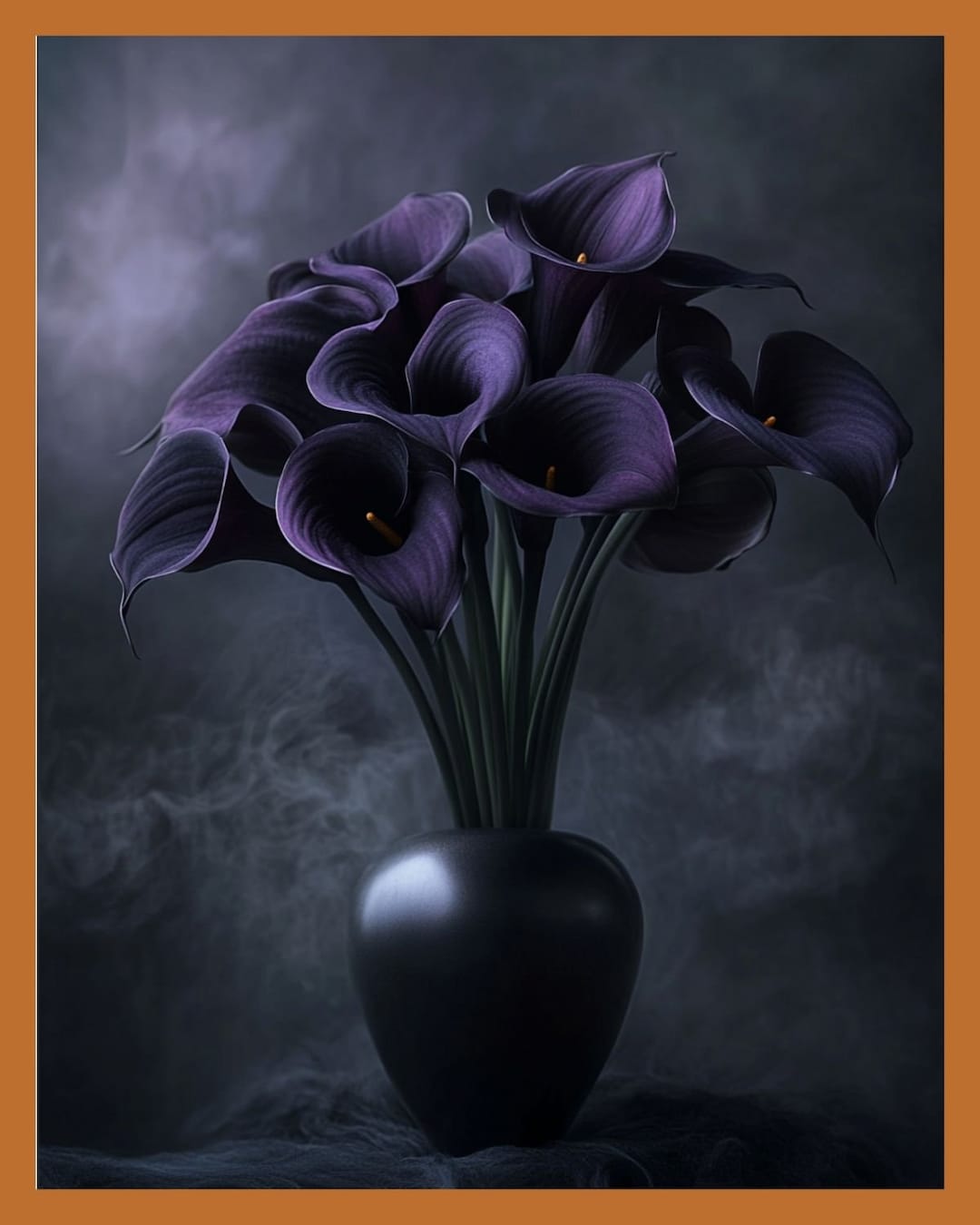 Mystic Black Calla Lilies in Vase - Luxurious Dark Floral Art, Perfect ...