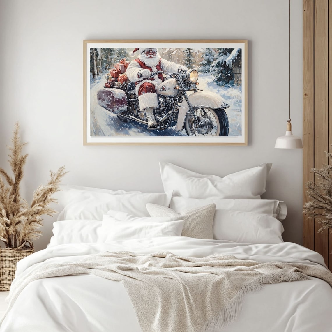 Santa on Harley-davidson Christmas Art | Vintage Motorcycle Holiday ...