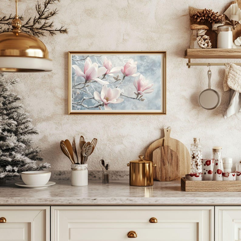 Vintage Winter Magnolia Oil Painting, Botanical Print (digital Download ...