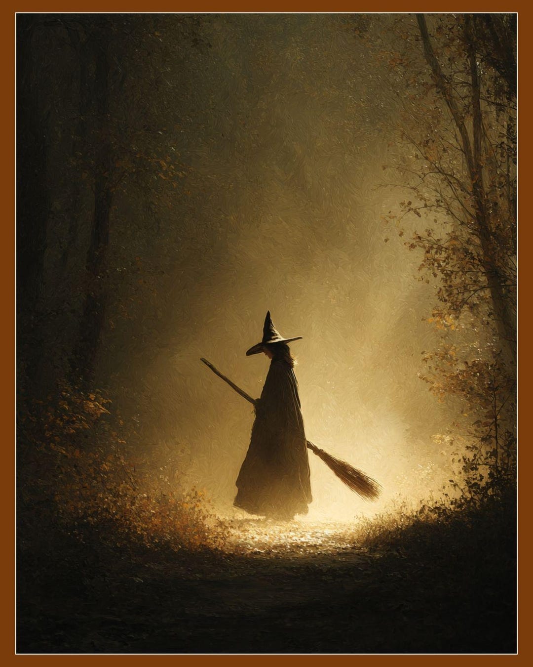 Shadowed Forest Witch, Enchanted Halloween Night Artwork, Rustic Gothic ...