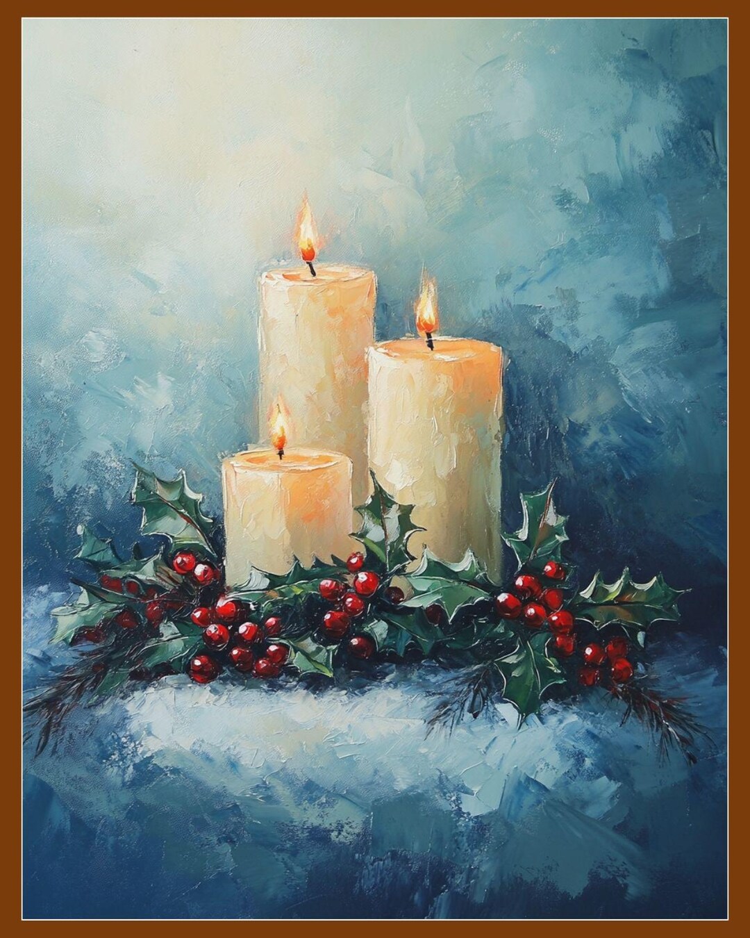 Christmas Candles With Holly and Berries | Festive Winter Artwork ...