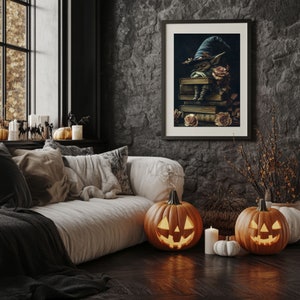 Enchanting Gothic Goblin With Witch Hat Sitting on Vintage Books – Dark ...