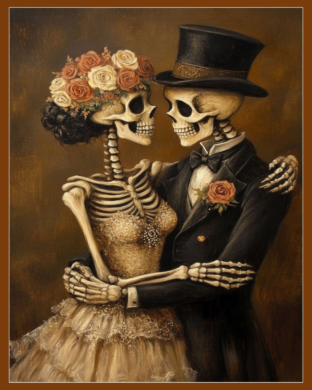 Eternal Love Skeleton Couple Painting: Romantic Gothic Wedding Art ...