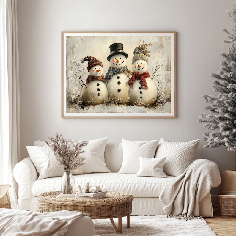 Snowman Family Winter Art Print – Vintage Holiday Decor (digital ...