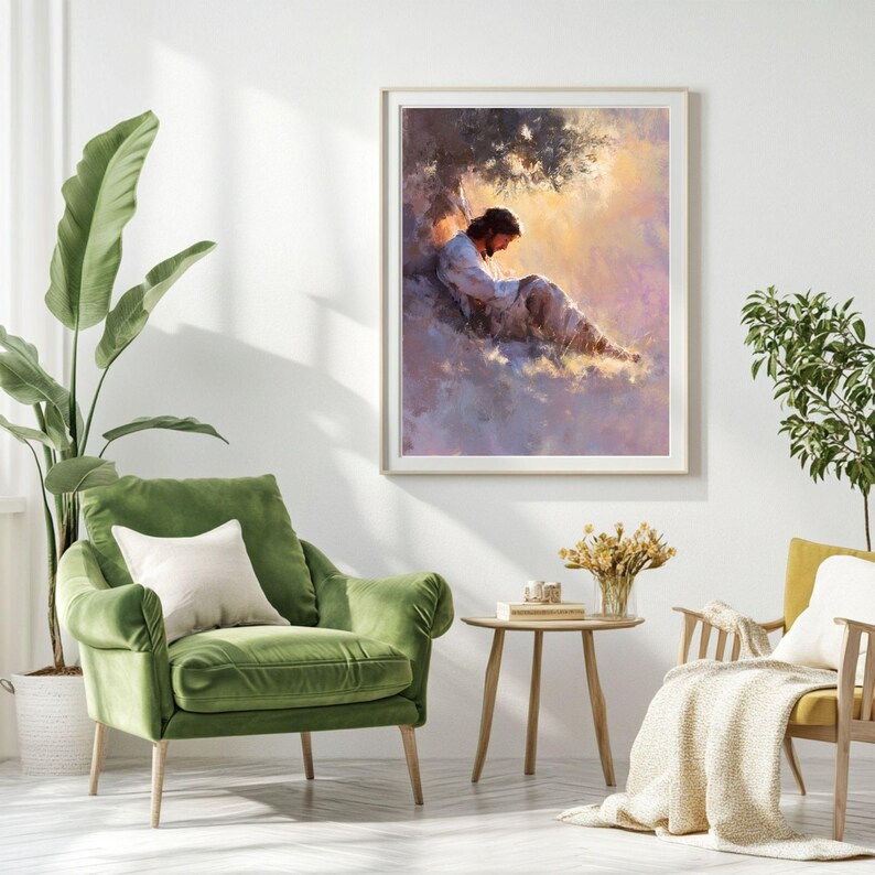 Resting Jesus Oil Painting, Peaceful Christ Art, Faith Wall Decor ...