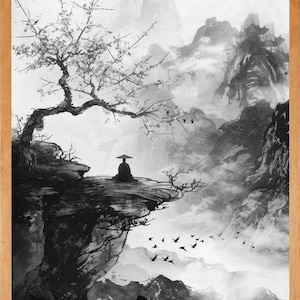 Japanese Ink Landscape Art, Oriental Nature Painting (digital Download ...