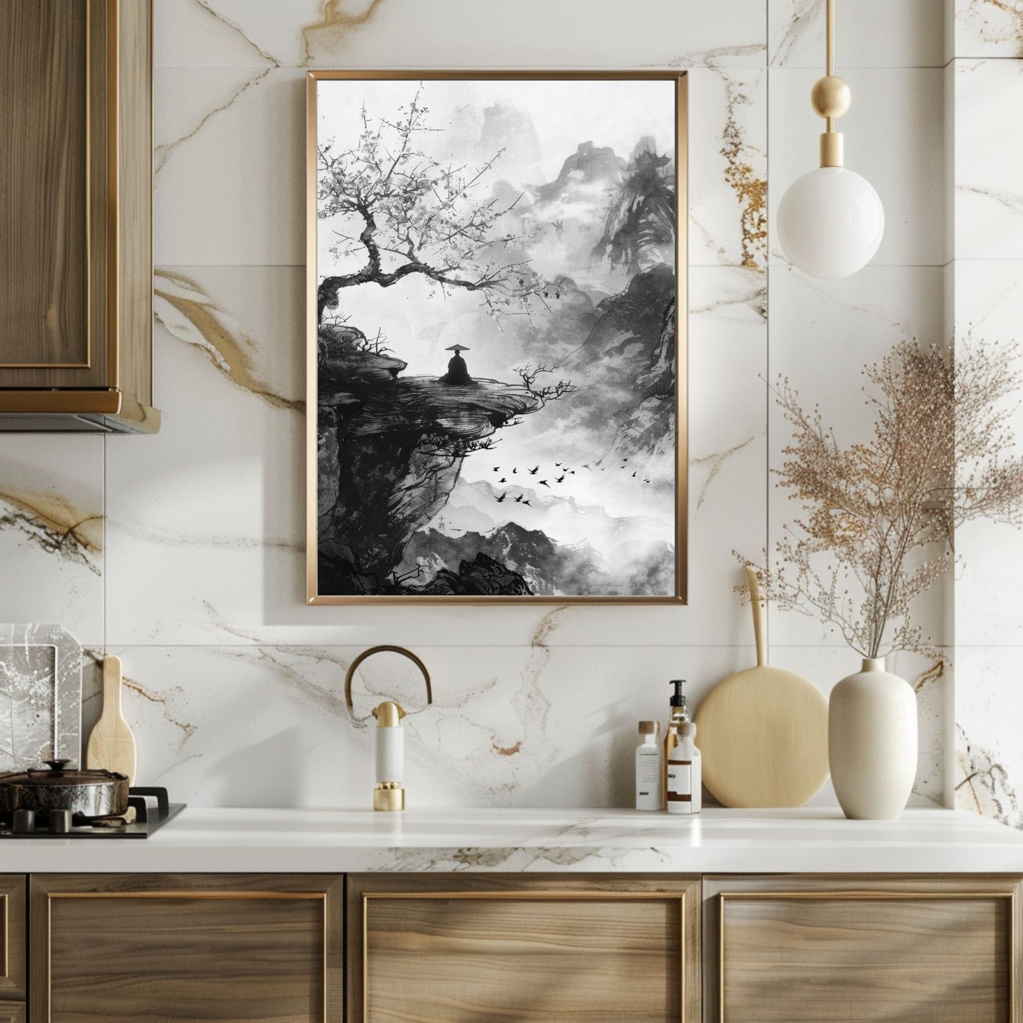 Japanese Ink Landscape Art, Oriental Nature Painting (digital Download ...