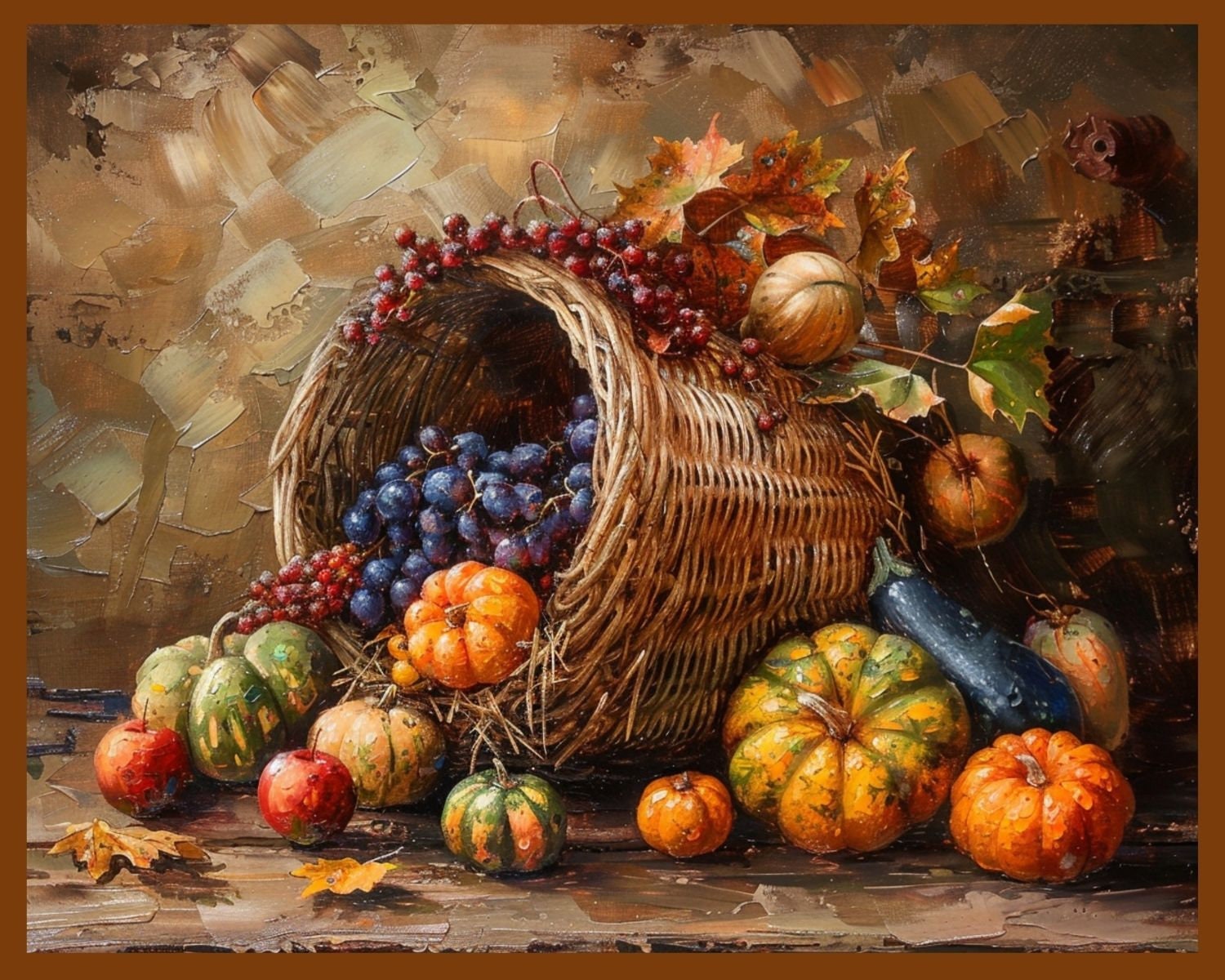 Autumn Harvest Cornucopia Still Life: Rustic Fall Decor for ...