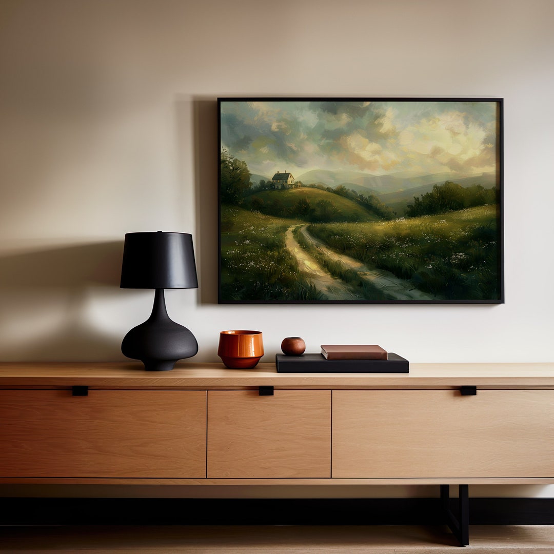 Vintage Rustic Village Painting | Antique Village Wall Decor | Old ...