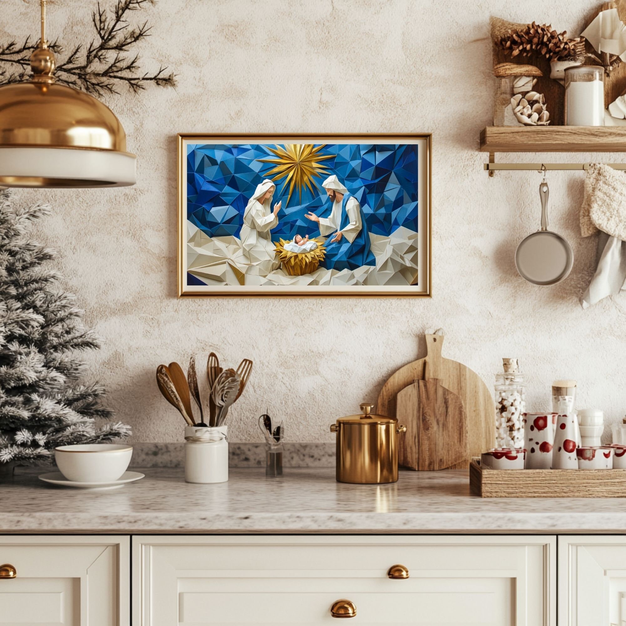 Origami Nativity Scene Art Print | Geometric Christmas Decor (digital ...