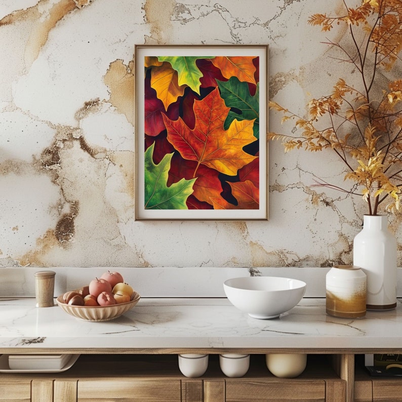 Vibrant Autumn Leaves Art Print Rich Fall Colors Watercolor Painting: Autumn Leaf Art Print ...
