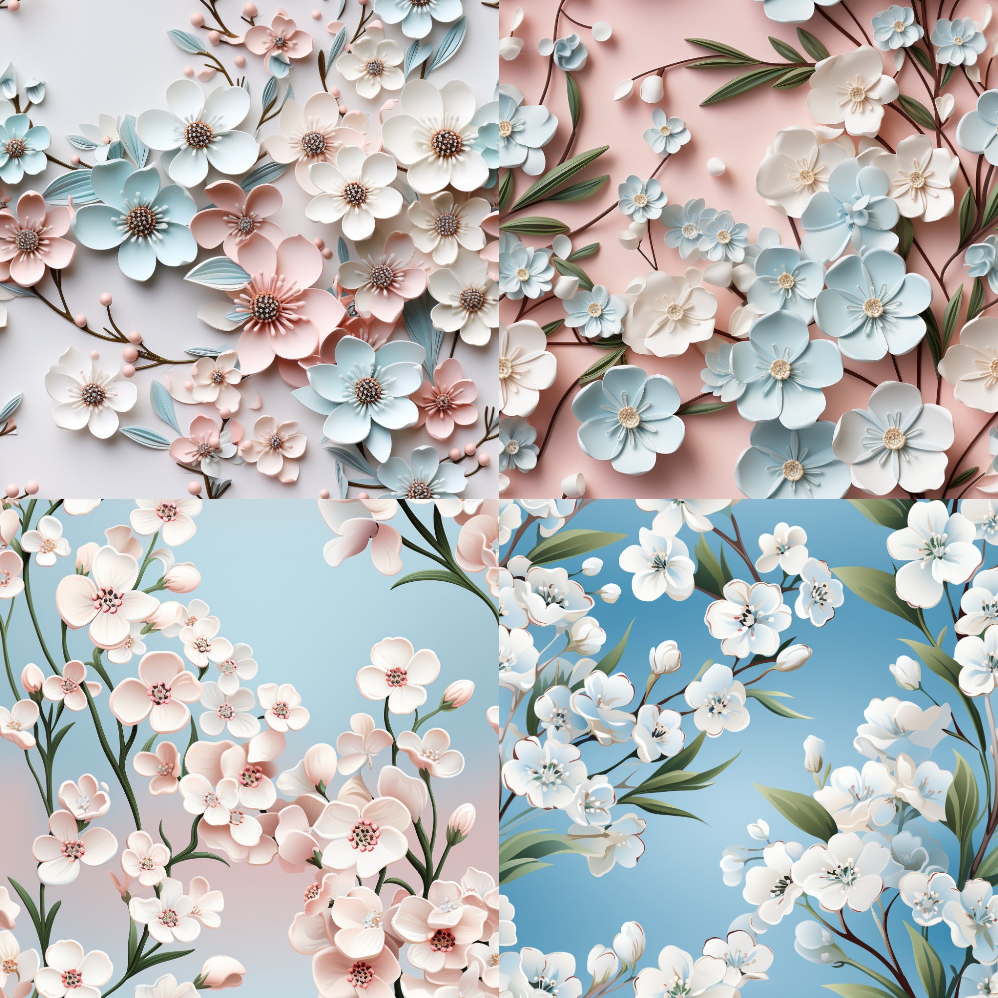 Seamless Floral 3D Paper Style Ensemble Digital Paper Flower ...