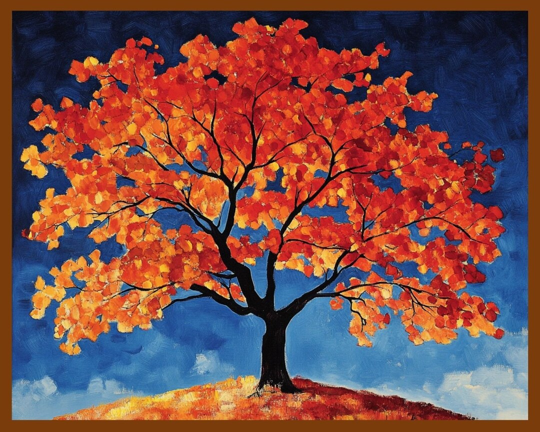 Autumn Blaze: Bold and Vivid Maple Tree Artwork in Striking Orange ...