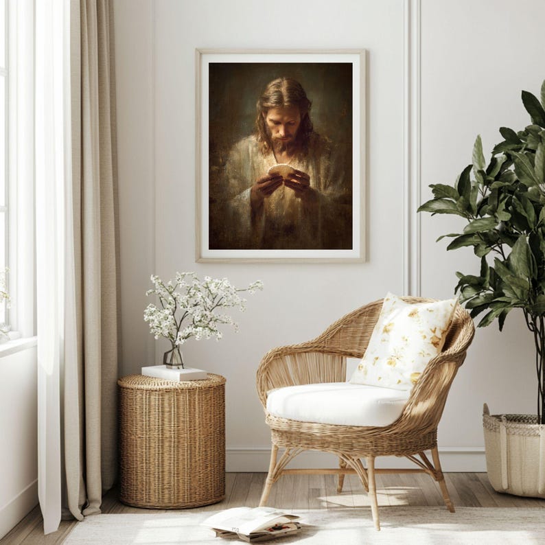 Jesus Holding Communion Art Print, Christian Eucharistic Wall Decor ...