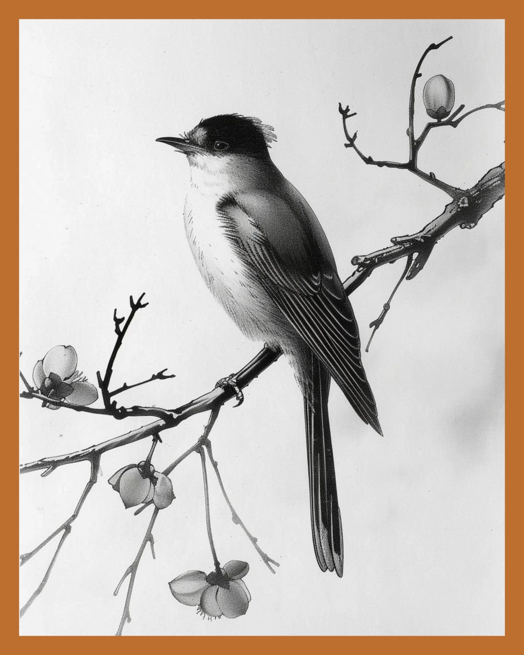 Monochrome Bird Art Print – Watercolor Floral Illustration (digital ...