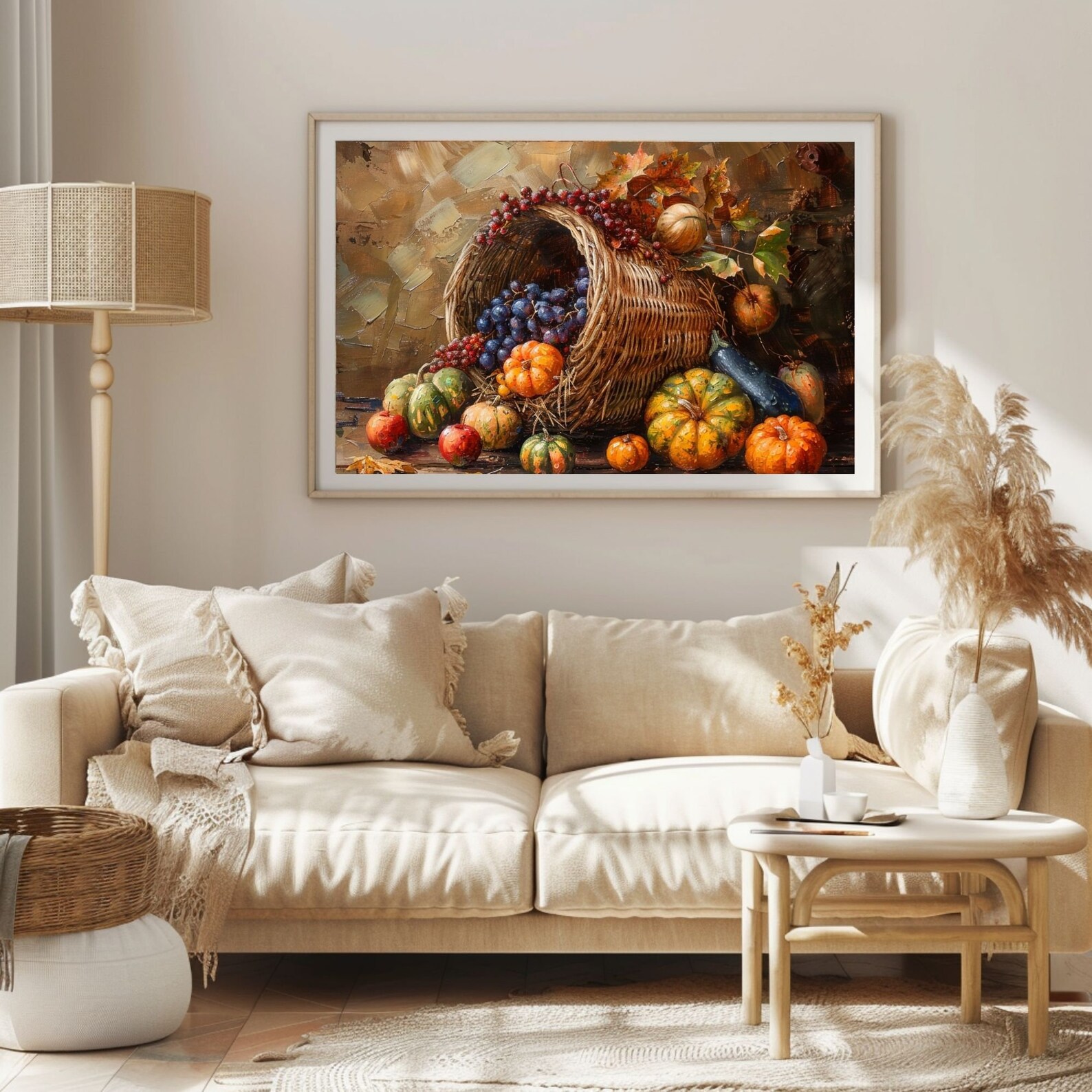 Autumn Harvest Cornucopia Still Life: Rustic Fall Decor for ...
