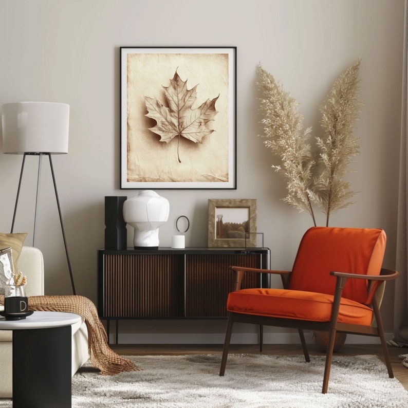 Vintage Maple Leaf Art Print, Neutral Rustic Autumn Print, Sepia-toned ...