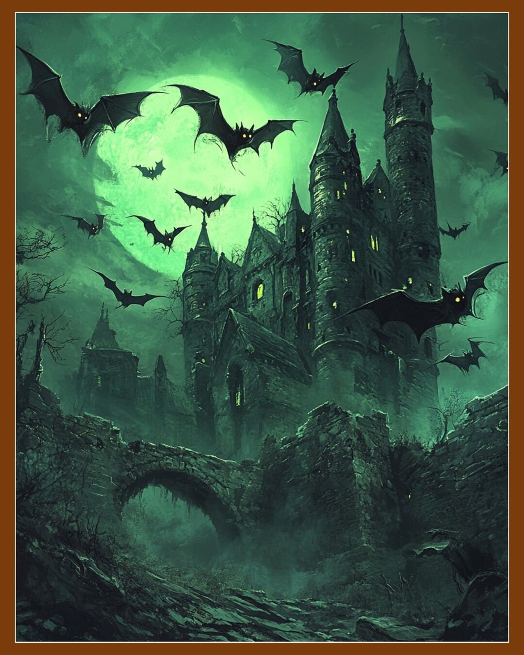 Gothic Castle With Bats Under a Full Moon: Spooky Halloween Digital Art ...