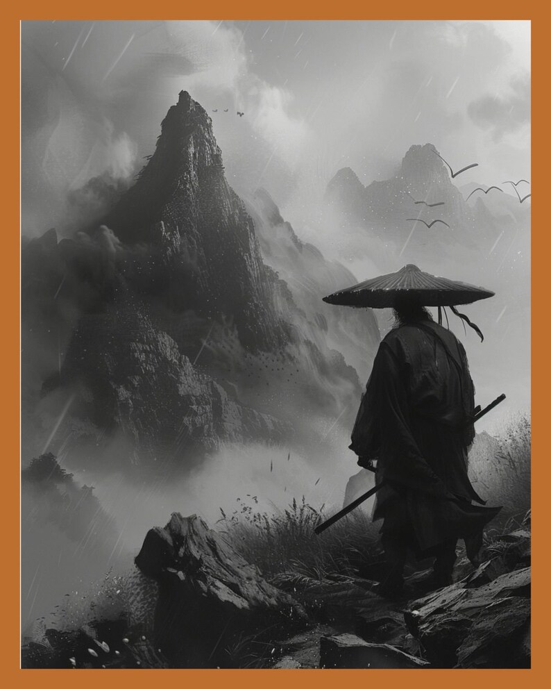 Zen Samurai Mountain Art – Asian Inspired Decor (digital Download) - Etsy