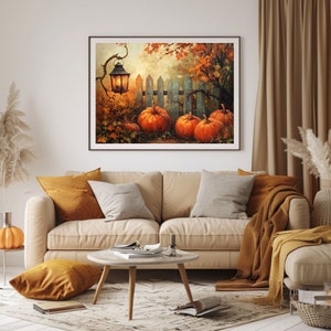 Autumn Pumpkin Patch Painting: Warm Fall Scene With Rustic Lantern ...