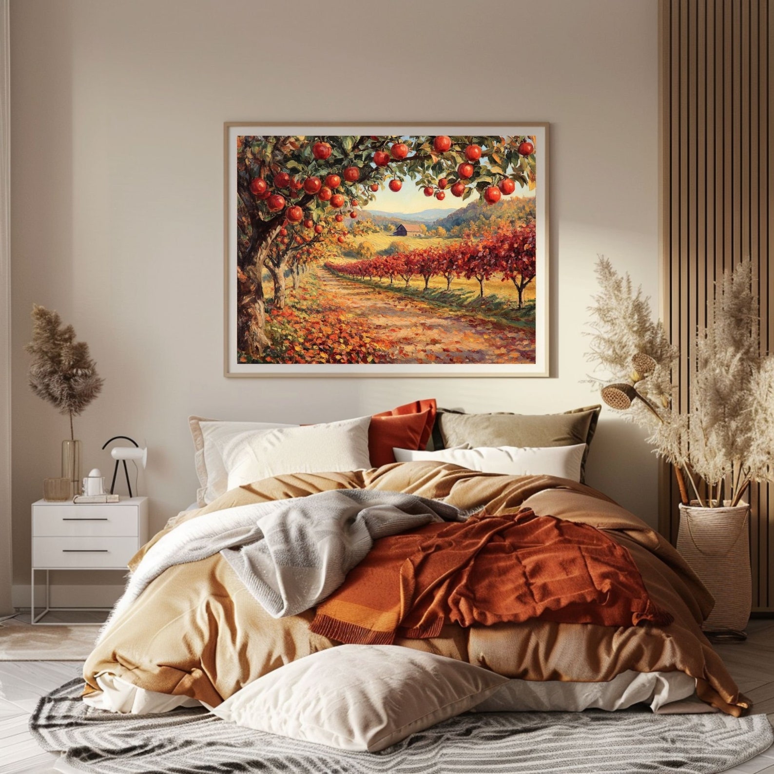 Golden Autumn Apple Orchard Art Print: Vibrant Harvest Landscape ...