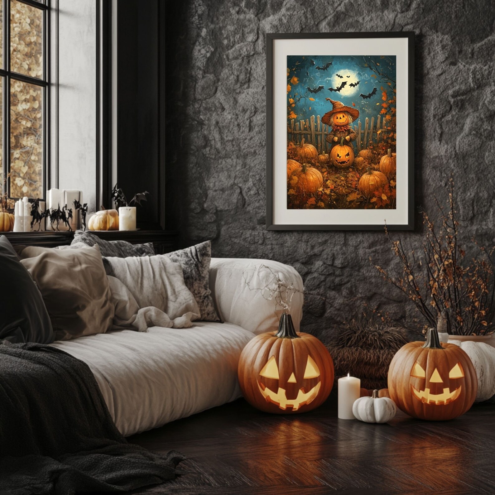 Charming Pumpkin Patch Scene With Friendly Scarecrow: Whimsical ...