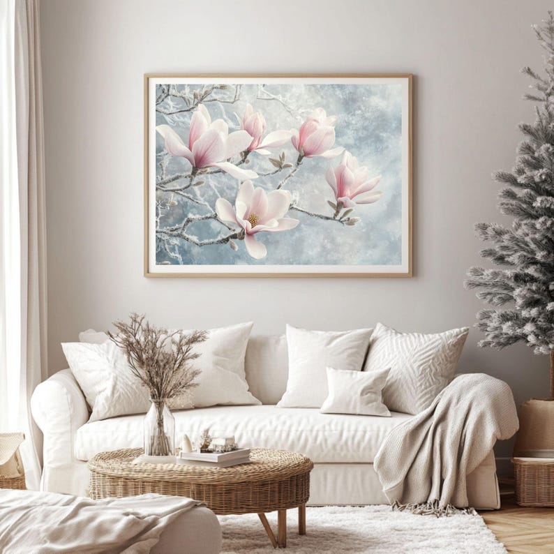 Vintage Winter Magnolia Oil Painting, Botanical Print (digital Download ...