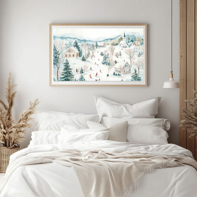 New England Winter Village Print – Christmas Snowscape Wall Art ...