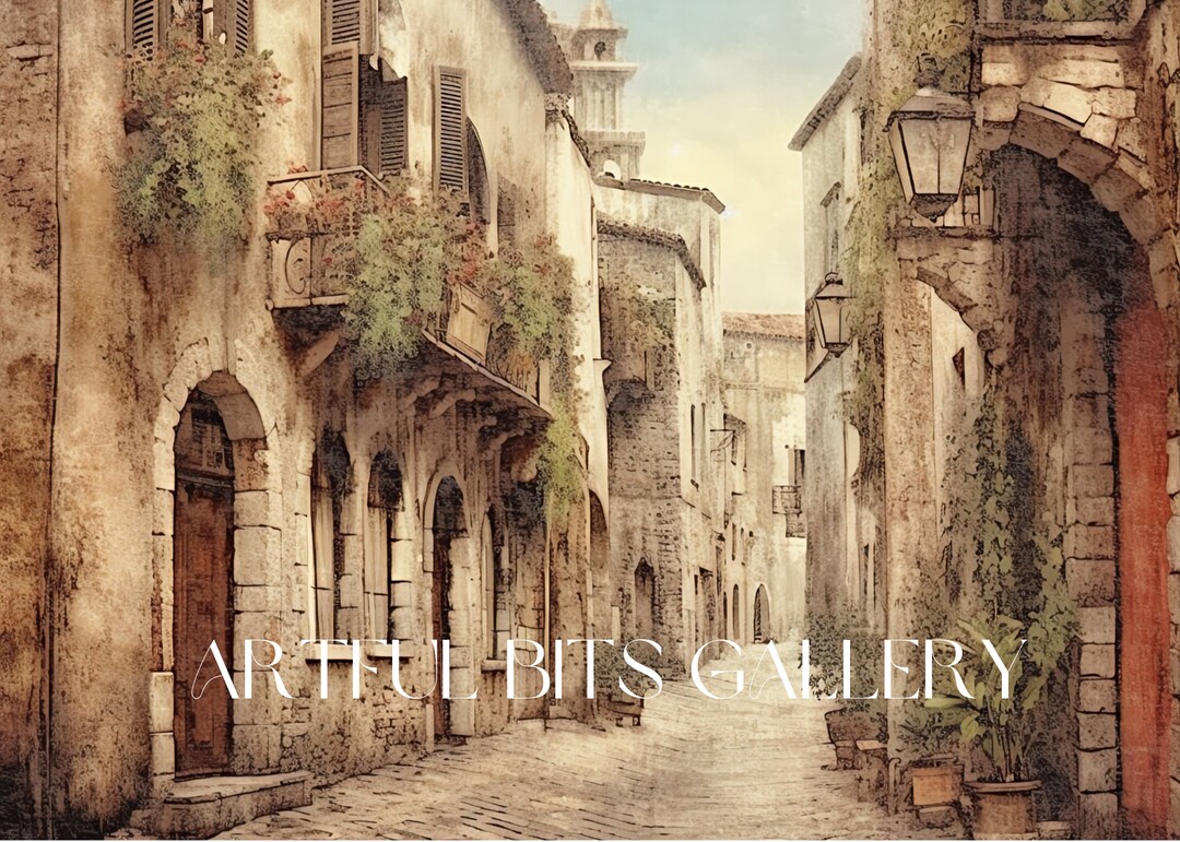 Vintage Rustic Village Painting | Antique Village Wall Decor | Old ...