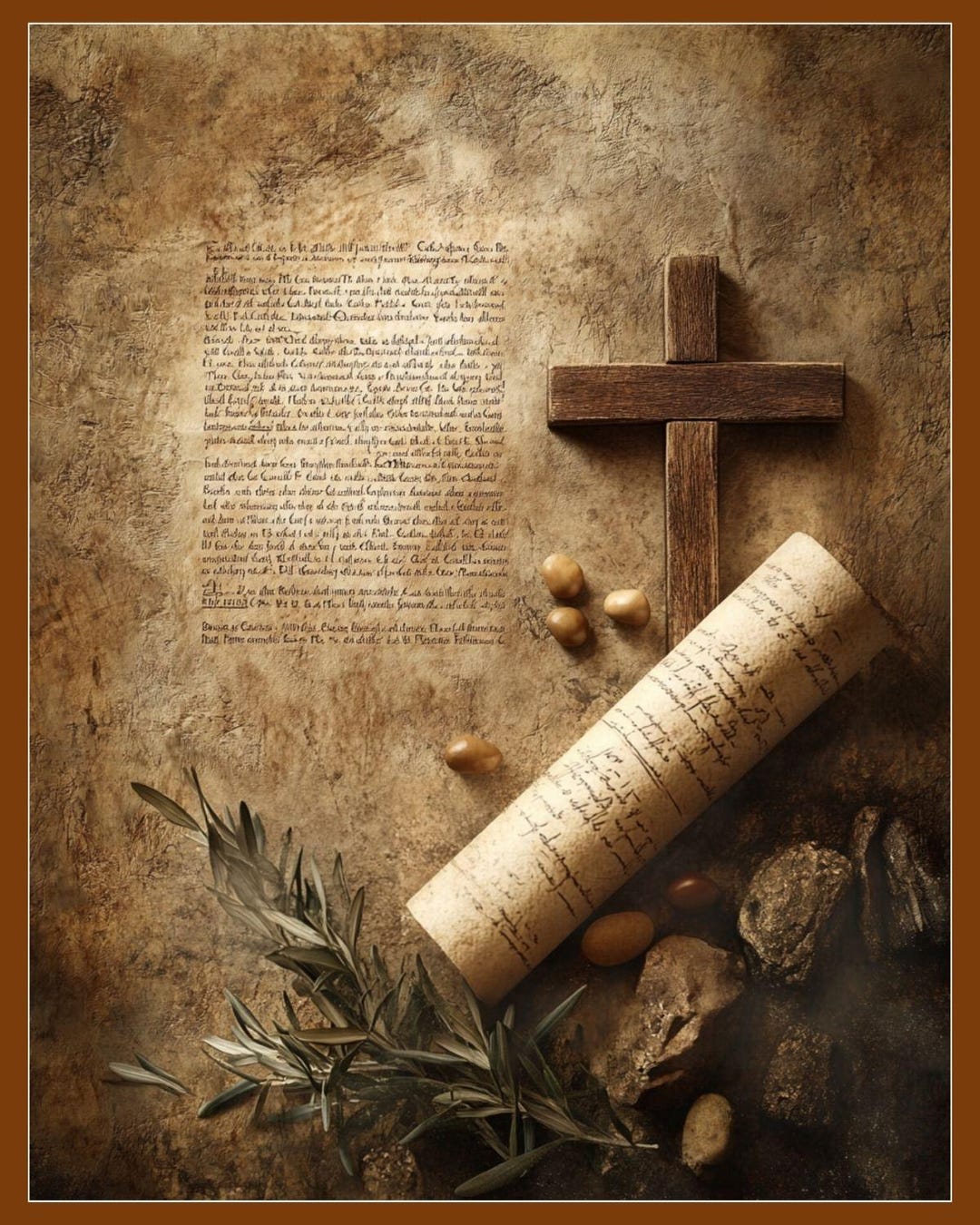 Vintage Christian Cross Art Print, Parchment Scroll, Religious Wall ...