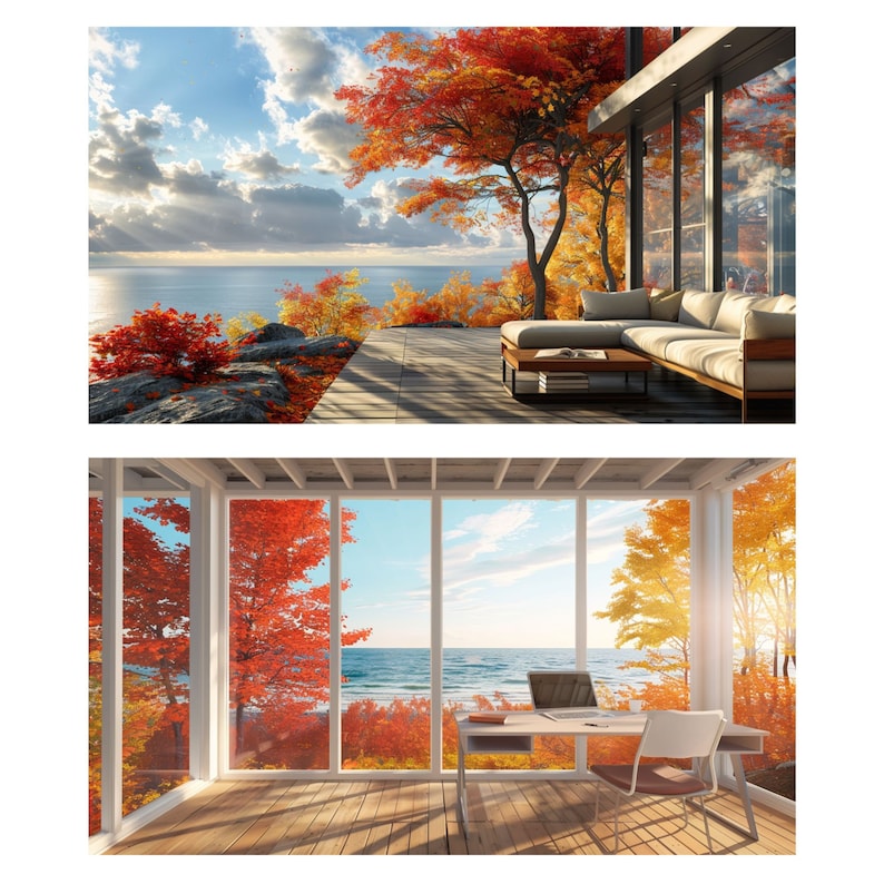 Cozy Autumn Cabin Virtual Background: Fall Foliage, Home Office ...